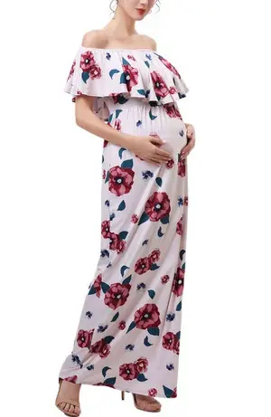 KIMI + KAI Marina Off-the-shoulder Maternity Nursing Maxi Dress