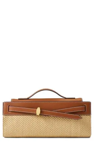 Veronica Beard Dash Leather & Raffia Clutch