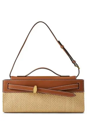 Veronica Beard Dash Leather & Raffia Clutch