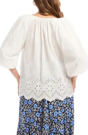 Karen Kane Eyelet Embroidered Cotton Button-up Top - White