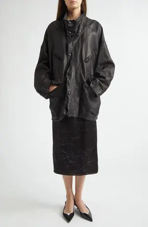 NACKIYE Oversized Belted Leather Coat