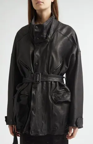 NACKIYE Oversized Belted Leather Coat