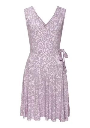 LASCANA Sleeveless Wrap Front Floral Print Jersey Dress - Lilac Printed