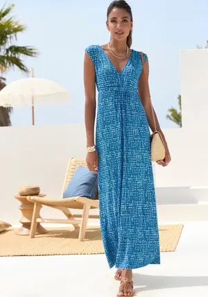 LASCANA Printed V-neck Sleeveless Maxi Dress