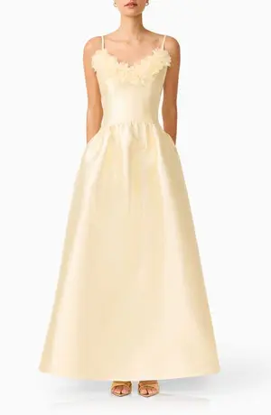 ELLIATT Ruffle Sateen Fit & Flare Gown