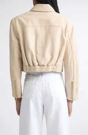 L'Agence Micah Quilted Leather Crop Jacket - Biscuit