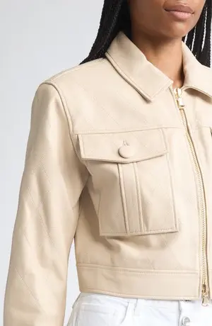 L'Agence Micah Quilted Leather Crop Jacket - Biscuit