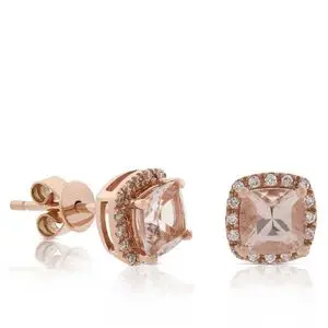Benbridge Rose Gold Morganite & Diamond Stud Earrings - Pink
