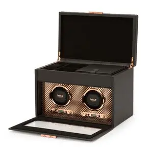 Wolf Axis Double Watch Winder With Storage - Leather