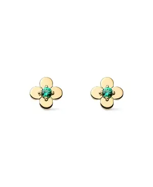 ANA LUISA Solid Yellow Gold Flower Stud Earrings - Gold/emerald