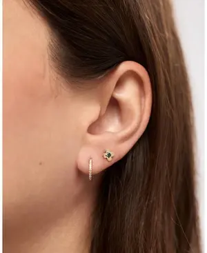 ANA LUISA Solid Yellow Gold Flower Stud Earrings - Gold/emerald