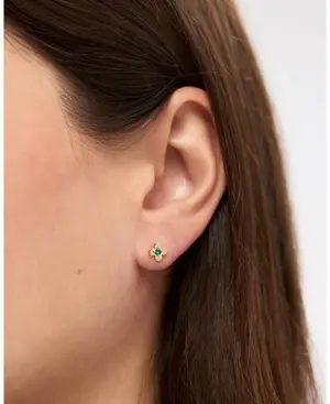 ANA LUISA Solid Yellow Gold Flower Stud Earrings - Gold/emerald