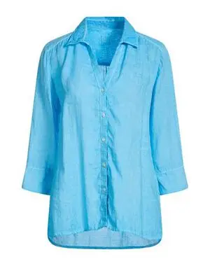 120% Lino Shirt In Linen With Gathered Details - Blue