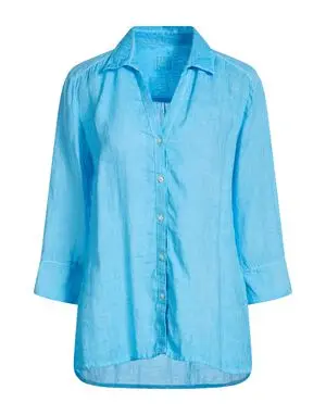 120% Lino Shirt In Linen With Gathered Details - Blue