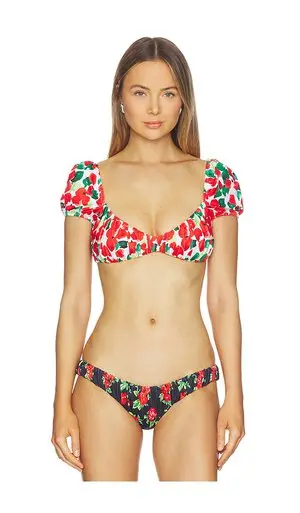 Caroline Constas Zoe Bikini Top - White & Red Multi