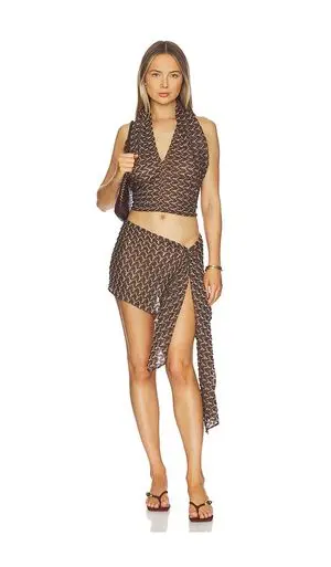 Hanne Bloch Knit Scarf Top And Skirt Set - Brown
