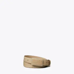 Tory Burch Plate Croc-embossed Belt - Light Hickory