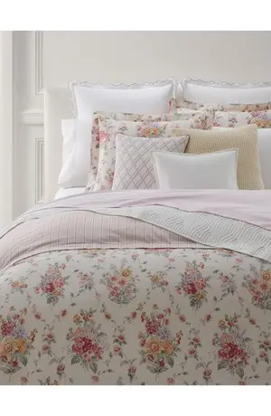 Ralph Lauren Selina Floral & Stripe Reversible Sateen Duvet Cover & Sham Set - True Cream Multi