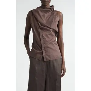 Rick Owens Sleeveless Semisheer Chambray Button-up Shirt - Macassar