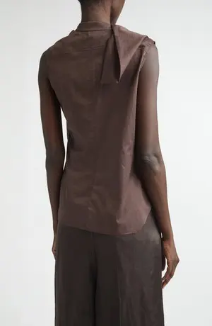 Rick Owens Sleeveless Semisheer Chambray Button-up Shirt - Macassar
