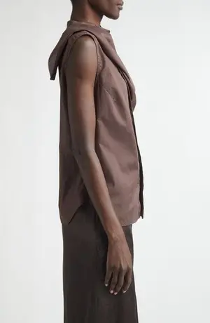 Rick Owens Sleeveless Semisheer Chambray Button-up Shirt - Macassar