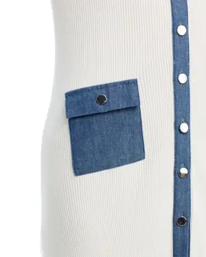 T Tahari Elbow Sleeve Ribbed Sweater Dress - White Star/denim