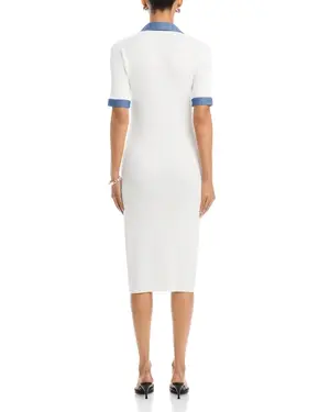 T Tahari Elbow Sleeve Ribbed Sweater Dress - White Star/denim