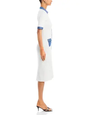T Tahari Elbow Sleeve Ribbed Sweater Dress - White Star/denim