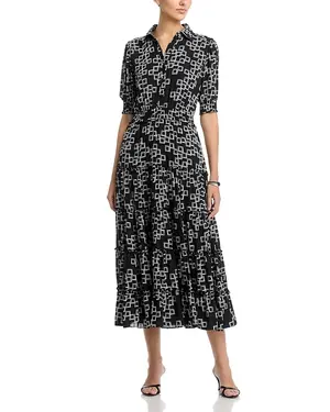T Tahari Printed Midi Dress - Black/ White