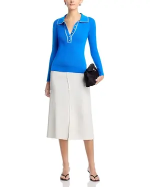 T Tahari Contrast Whipstitch Ribbed Sweater - Cobalt Stone