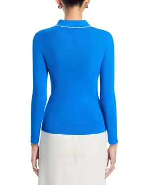T Tahari Contrast Whipstitch Ribbed Sweater - Cobalt Stone