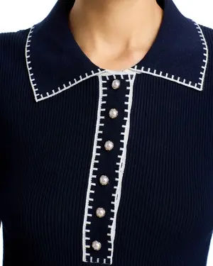 T Tahari Contrast Whipstitch Ribbed Sweater