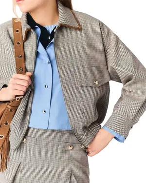 Maje Checked Bomber Jacket - Brown Checks