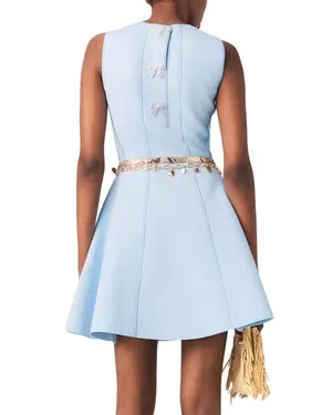 Maje Skater Dress With Embellished Bows - Blue Sky