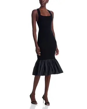 PATOU Long Mixed Media Faille Knit Dress - Black