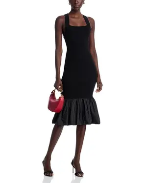 PATOU Long Mixed Media Faille Knit Dress - Black