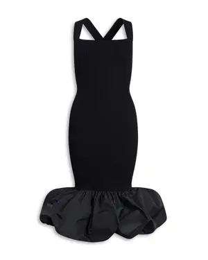 PATOU Long Mixed Media Faille Knit Dress - Black