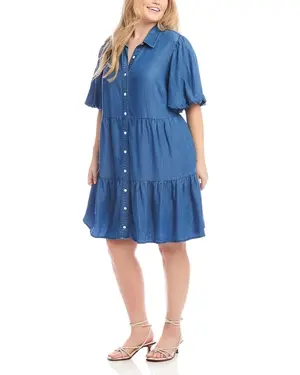 Karen Kane Puff Sleeve Tiered Shirt Dress