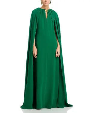 Oscar De La Renta Draped Sleeved Caftan With Brooch - Malachite
