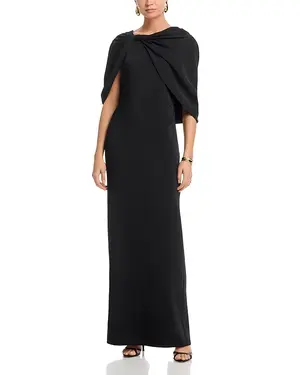 Oscar De La Renta Draped Sleeve Cady Column Gown - Black
