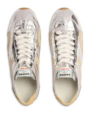 Sandro Light Wave Metallic Leather Sneakers - Silver