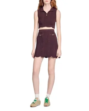 Sandro Cropped Decorative Knit Top - Brown