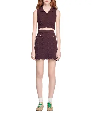 Sandro Cropped Decorative Knit Top - Brown