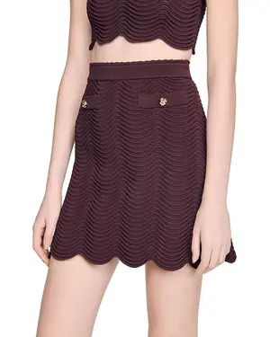 Sandro Short Decorative Knit Skirt - Brown