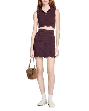 Sandro Short Decorative Knit Skirt - Brown