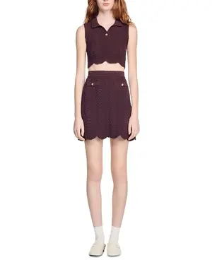 Sandro Short Decorative Knit Skirt - Brown