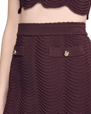 Sandro Short Decorative Knit Skirt - Brown