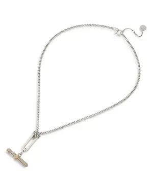 ALLSAINTS April Pave T Bar Lariat Necklace - Warm Brass