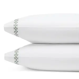 MATOUK Atticus Embroidered Percale Pillowcase, Standard, Set Of 2 Exclusive - Celadon