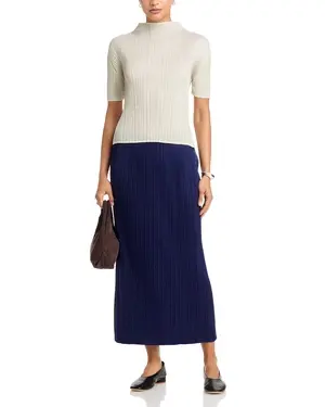 Issey Miyake Pleated Midi Skirt - Navy